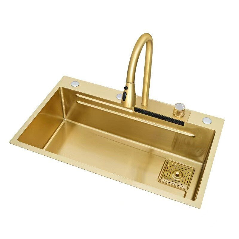 InArt Waterfall Kitchen Sink Nano Stainless Steel Single Bowl Brushed ...