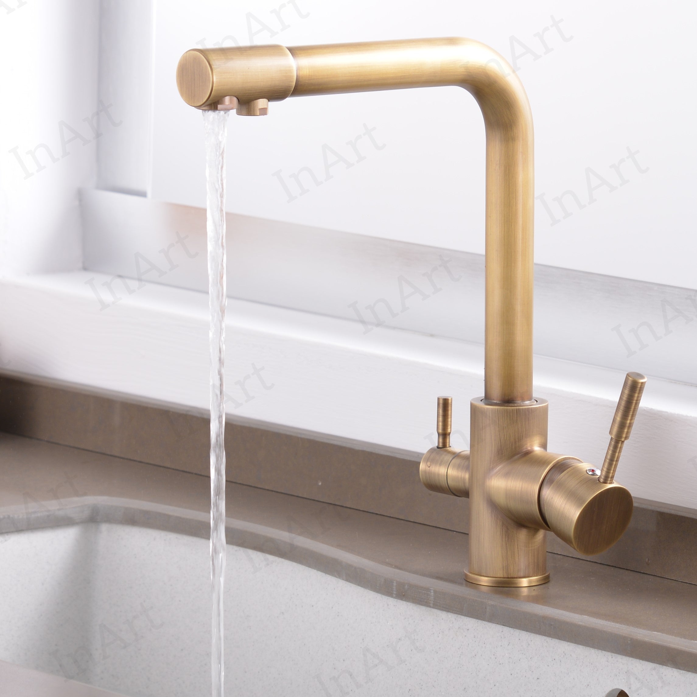 InArt Kitchen Sink Faucet with 360° Swivel Spout, Brass, 3-Way Water F ...