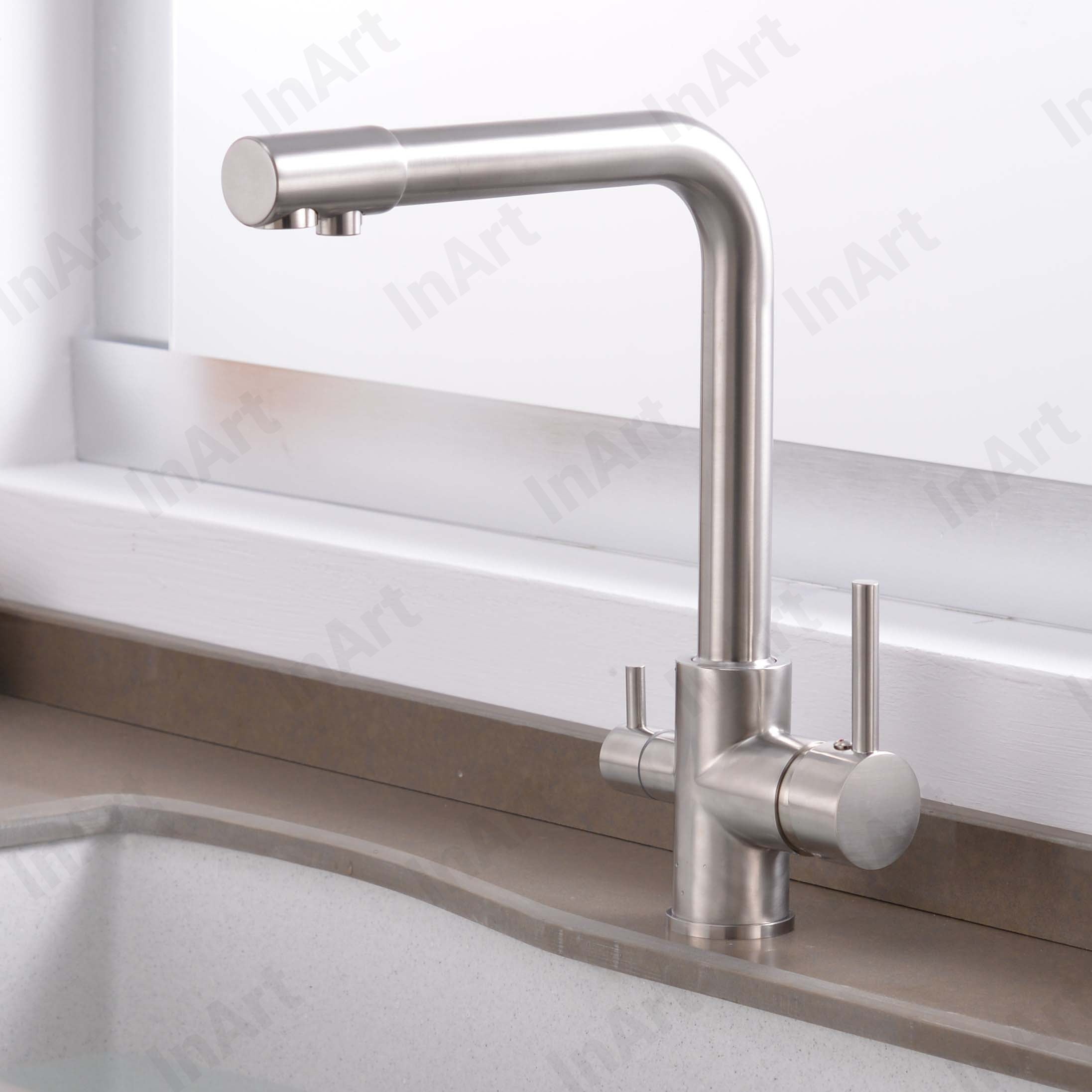InArt Kitchen Sink Faucet with 360° Swivel Spout, Brass, 3-Way Water F ...