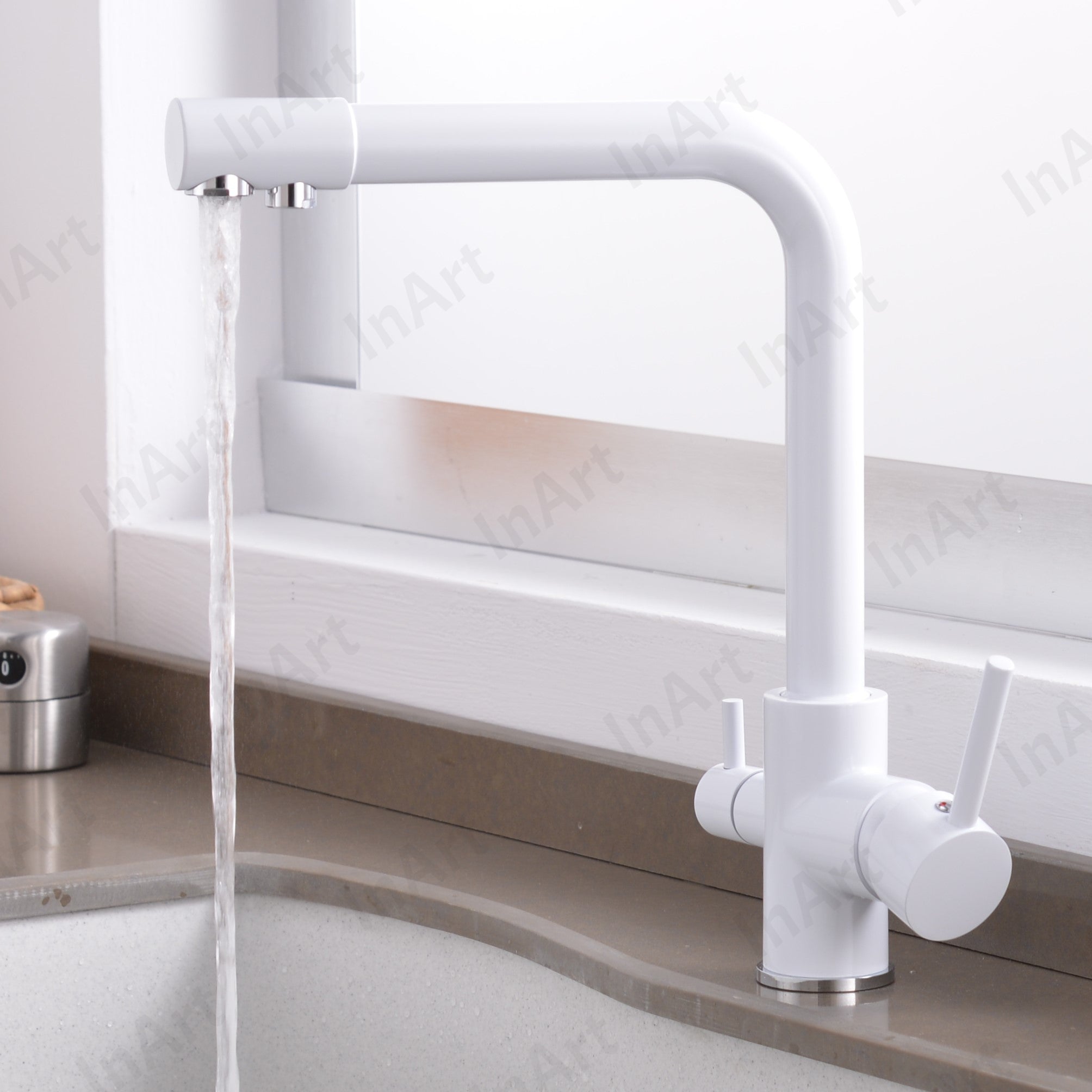 InArt Kitchen Sink Faucet with 360° Swivel Spout, Brass, 3-Way Water F ...