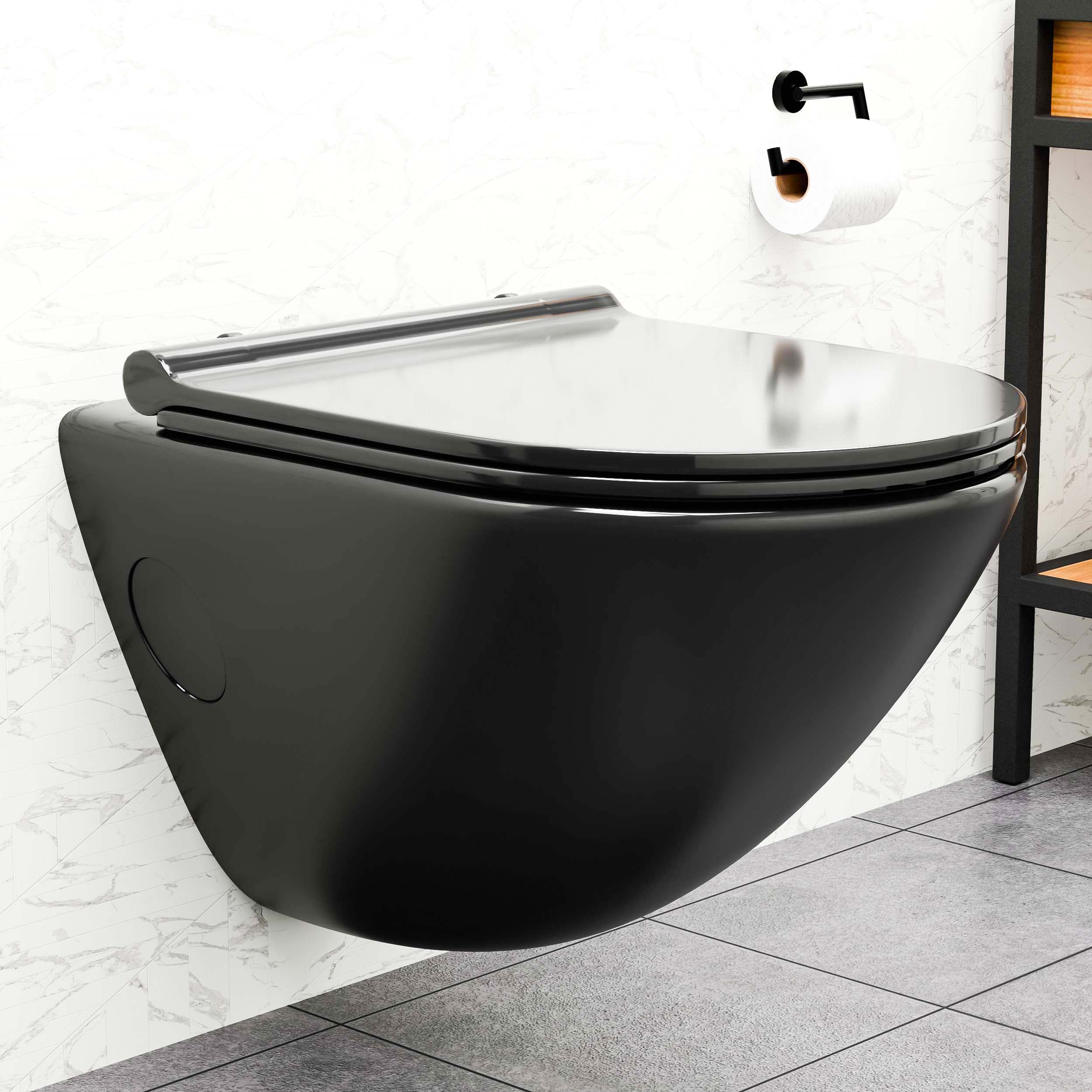 InArt Ceramic Rimless Wall Hung Western Toilet/Commode – Glossy Black ...