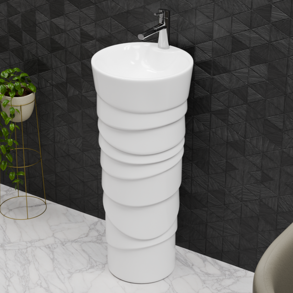 InArt One Piece Ceramic Pedestal Round Wash Basin | Modern Freestandin ...