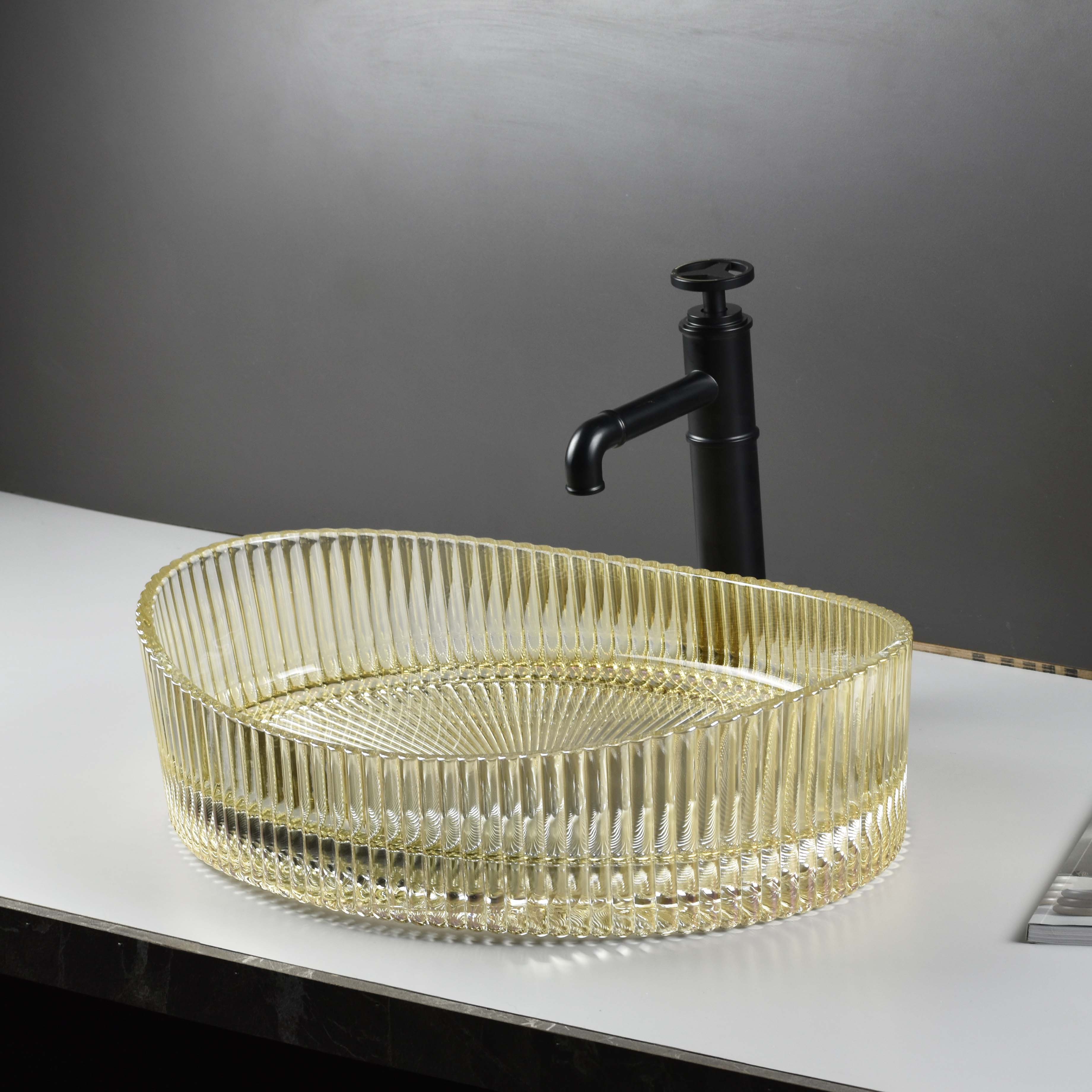 InArt Luxury Gold Glass Basin | Oval Countertop Wash Basin | 50x37x14c ...