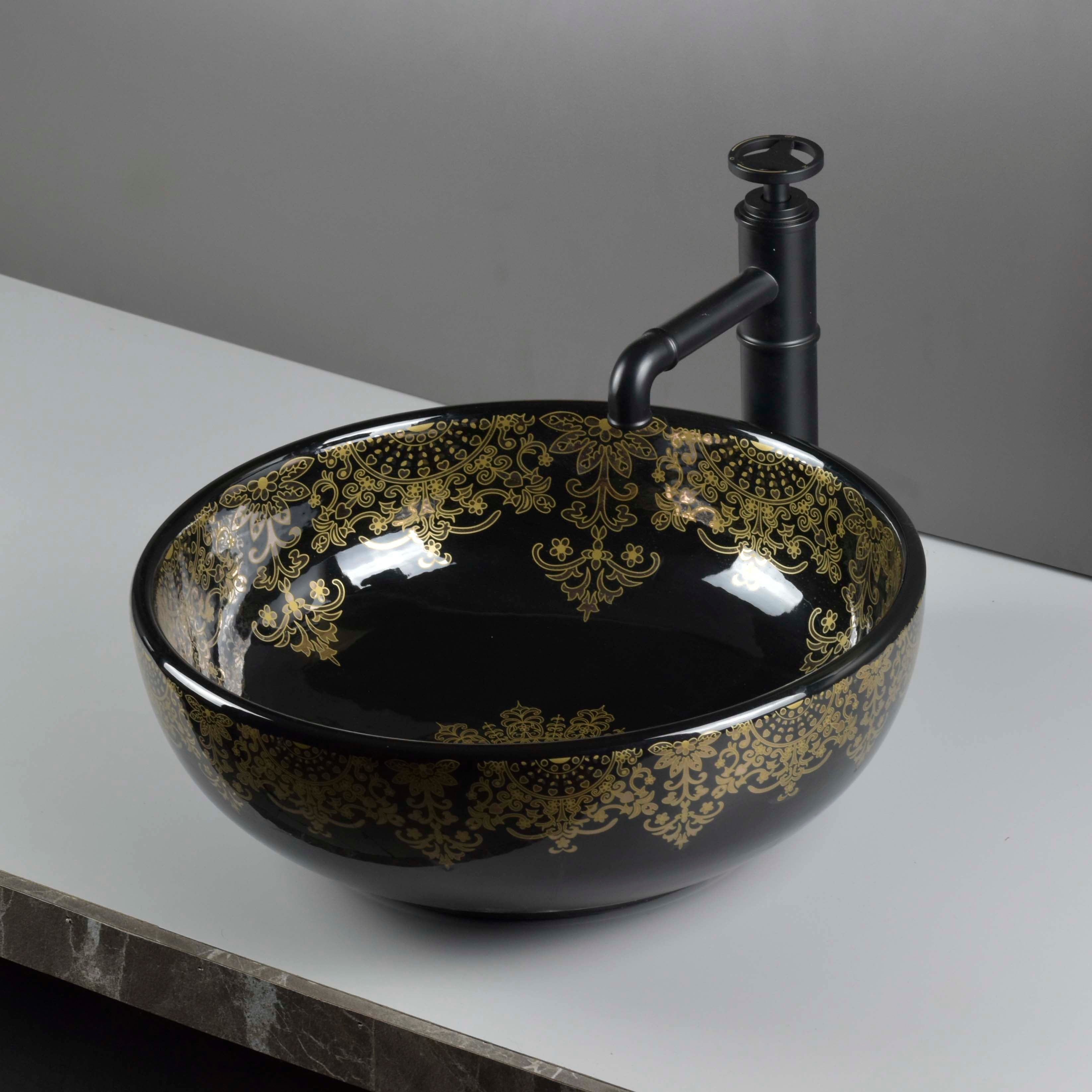 InArt Ceramic Round Wash Basin | Black Mexican 3 | 41D x 41W x 14H cm