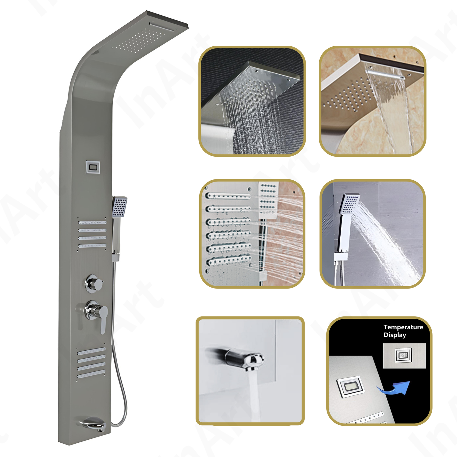 InArt Stainless Steel 304 Grade Shower Panel, 5 in 1 Tower System with ...