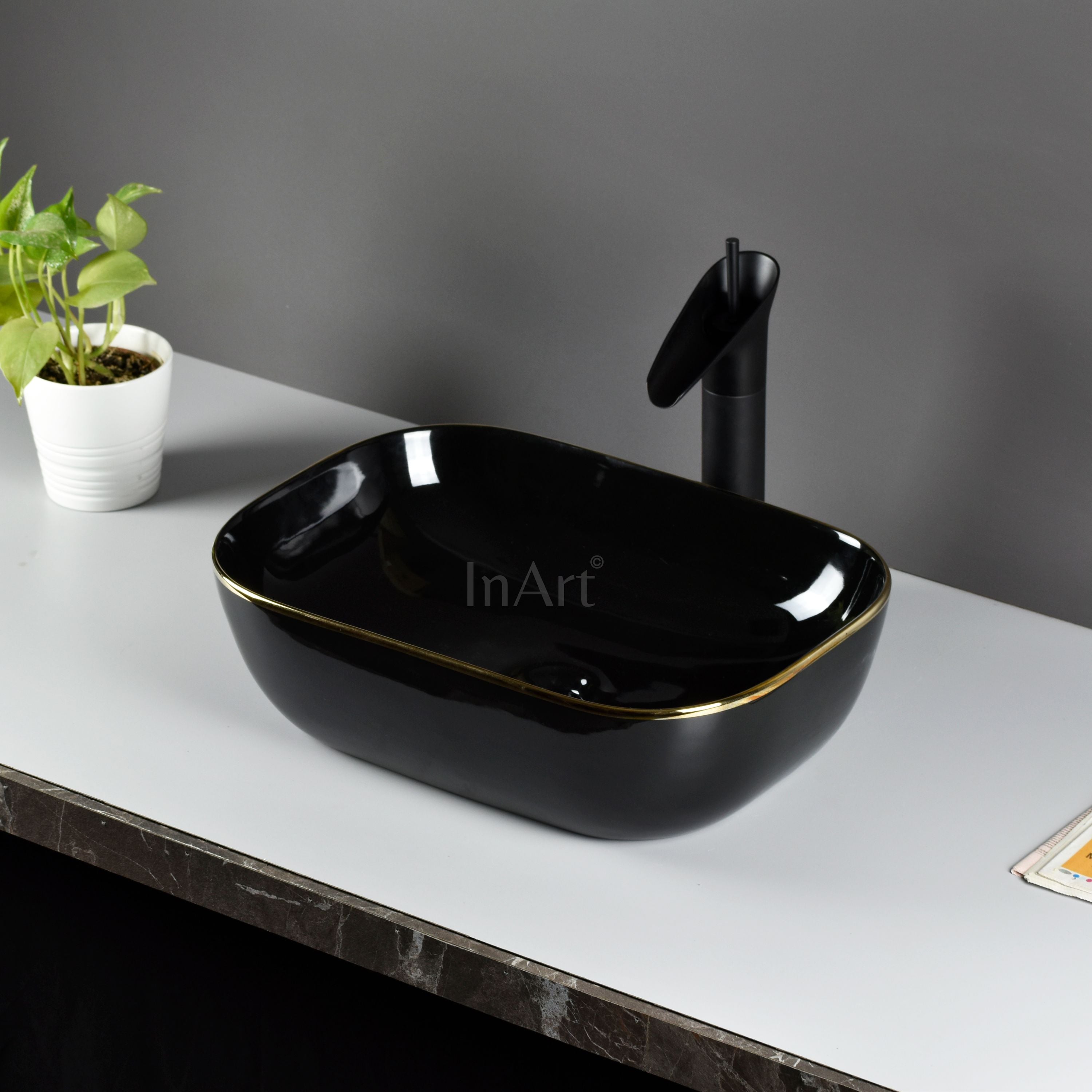 InArt Designer Ceramic Wash Basin / (Inch 18 x 13 x 5) /Glossy Finish ...