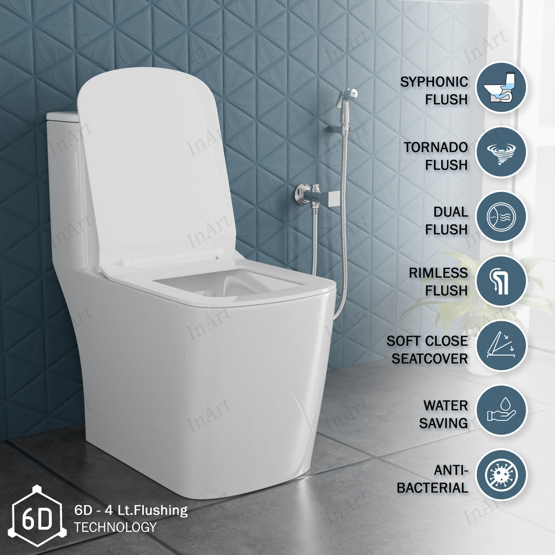 InArt Western Floor Mounted Rimless Syphonic One Piece Water Closet Eu ...