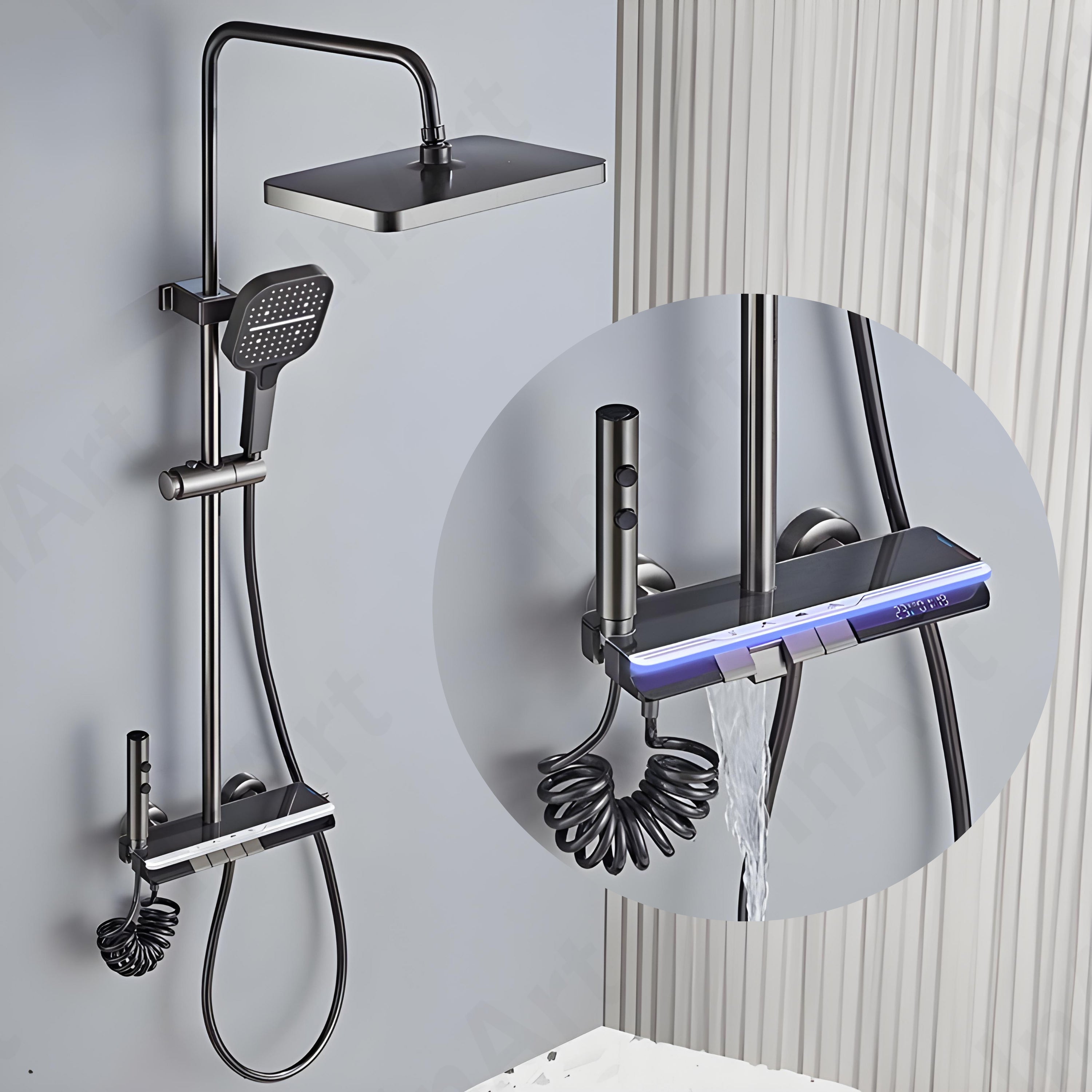 InArt Solid Brass Circular Shower Panel Set, 4 Functions, Digital Temp ...