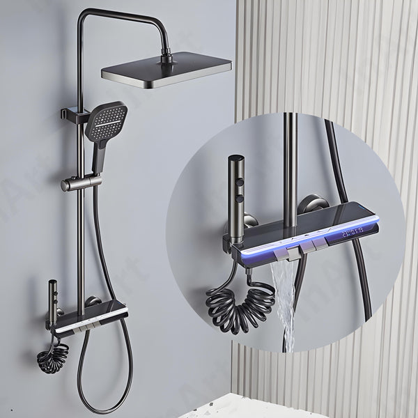 InArt Solid Brass Circular Shower Panel Set, 4 Functions, Digital Temp ...