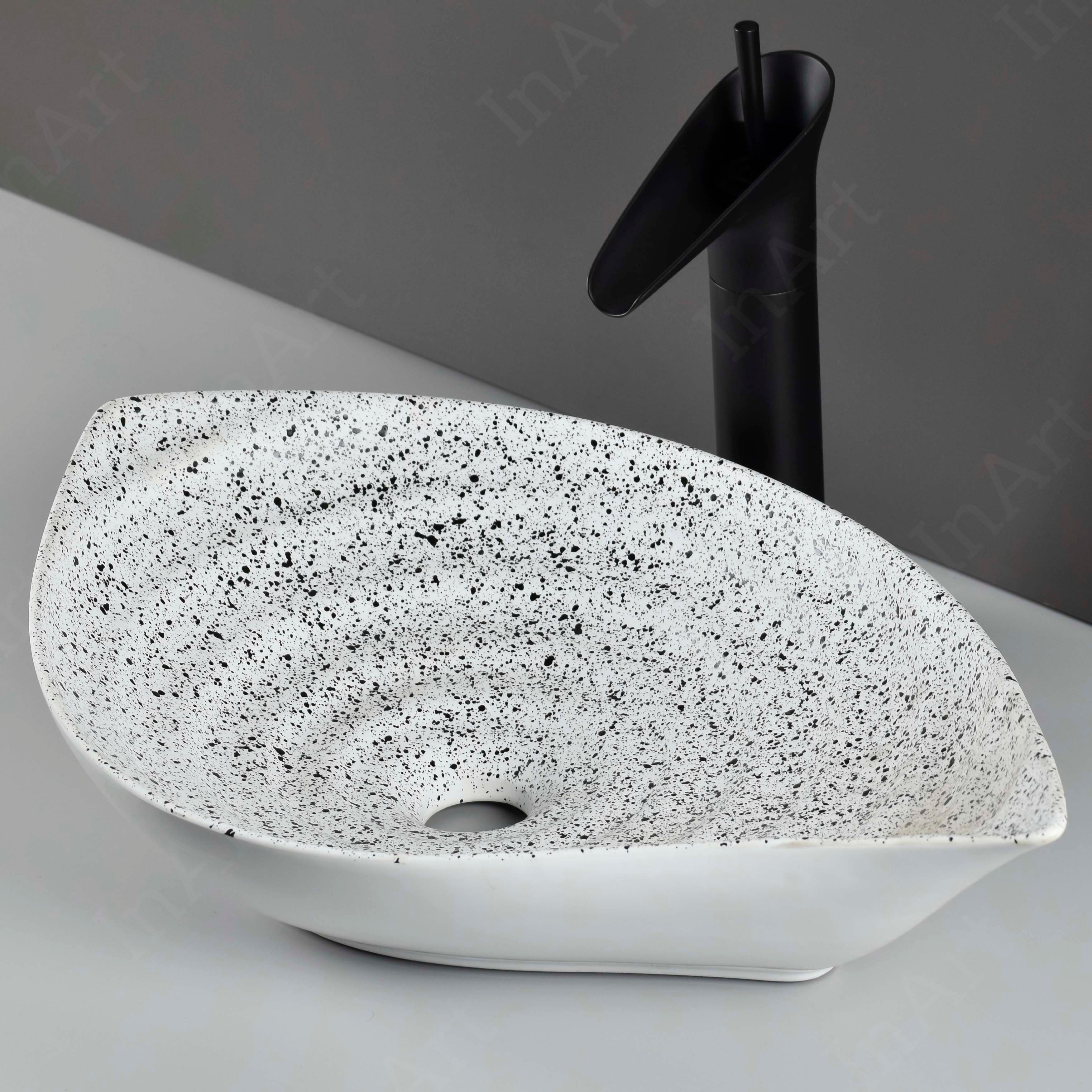 InArt Ceramic Tabletop Wash Basin, 50 x 32 x 16 CM, Leaf Shape, Marble ...