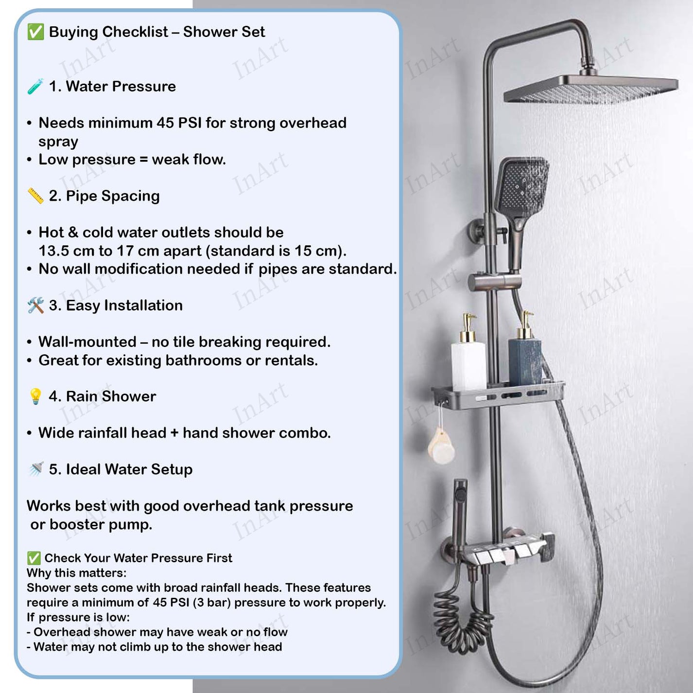 InArt Gun Grey Stainless Steel Shower Panel Set with Single Lever Mixe ...