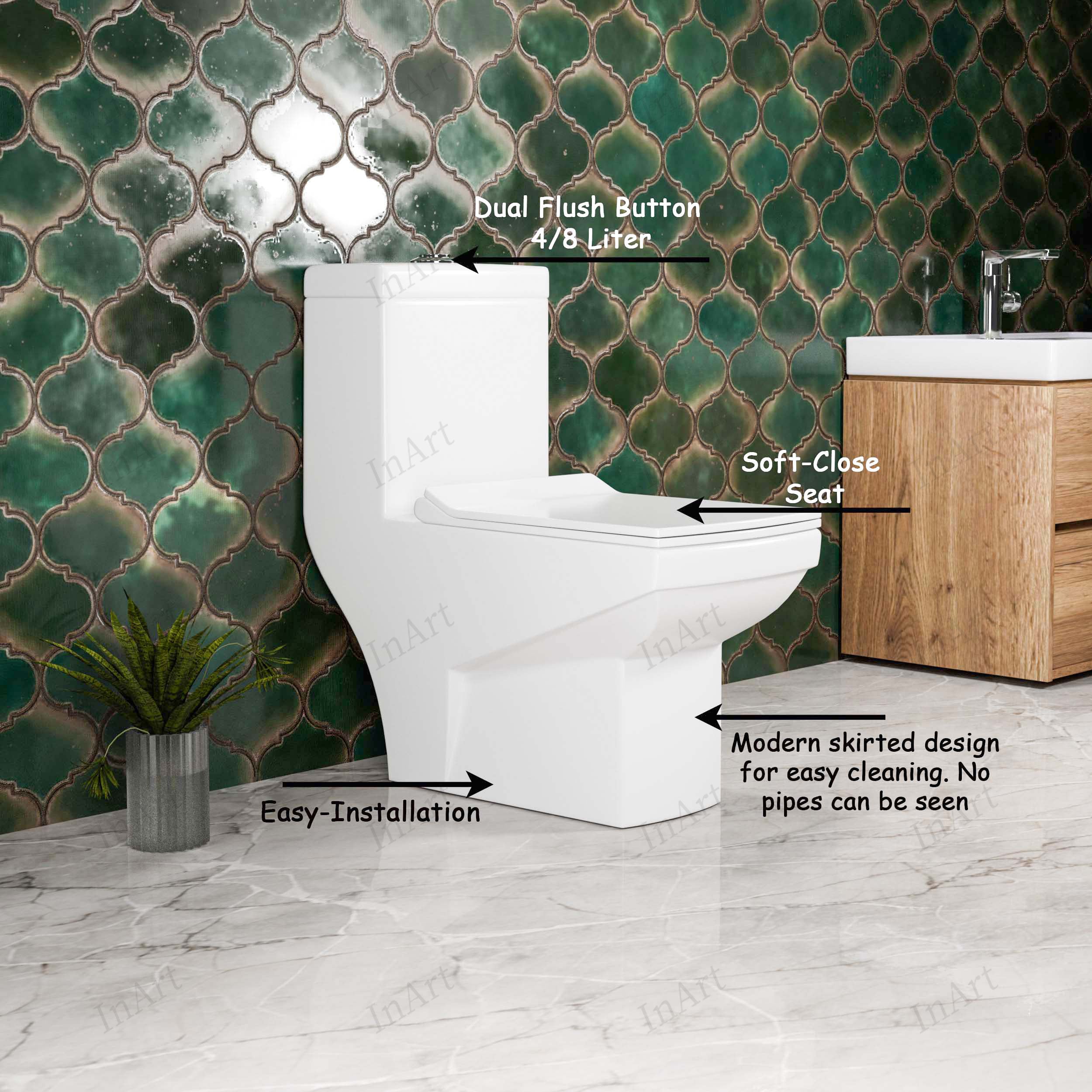 InArt Ceramic Floor-Mounted European Water Closet with Soft Close Hydr ...