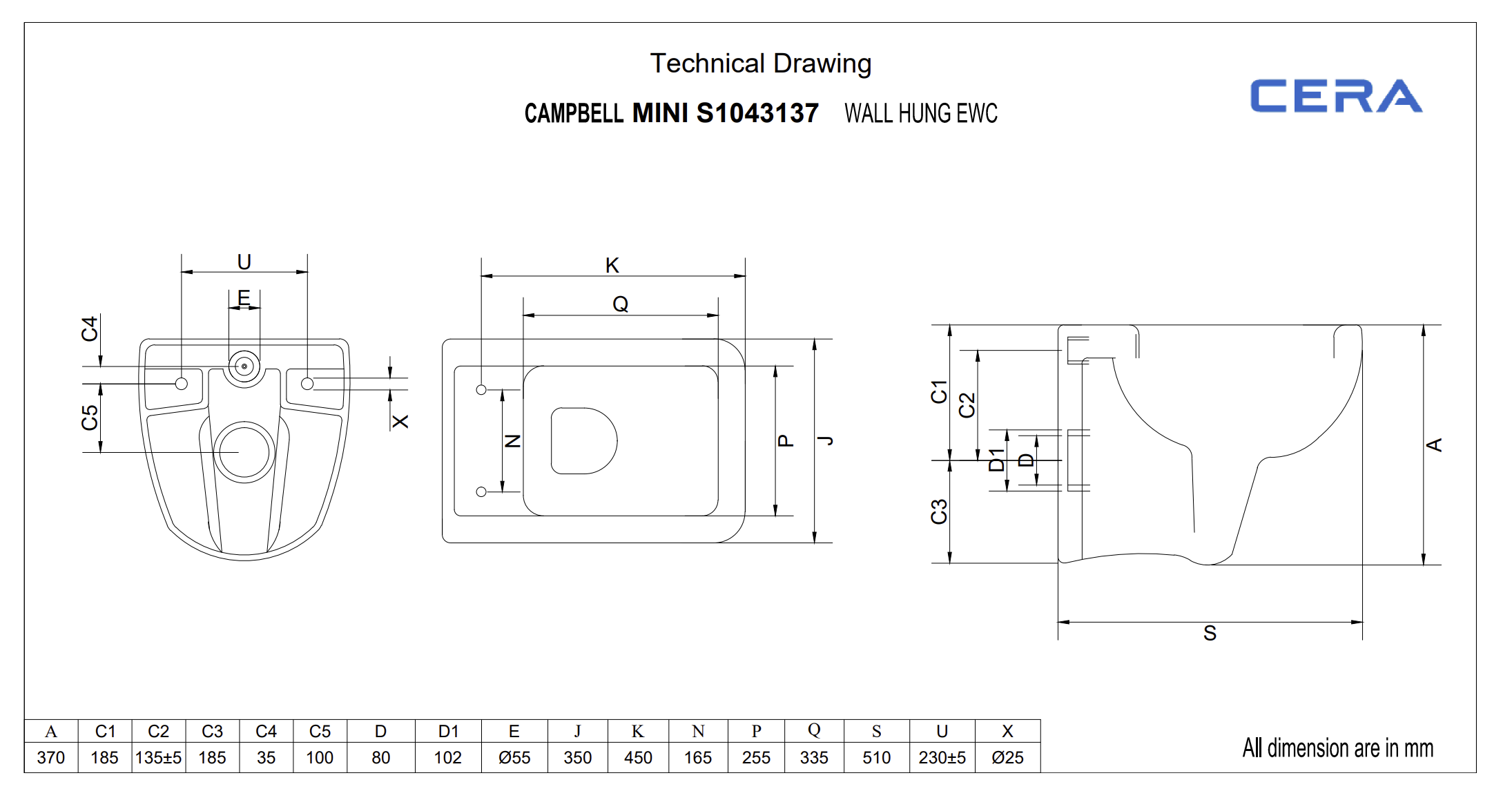 Cera Campbell Mini Wall Hung Toilet WC Commode with Slim Soft Close Se ...