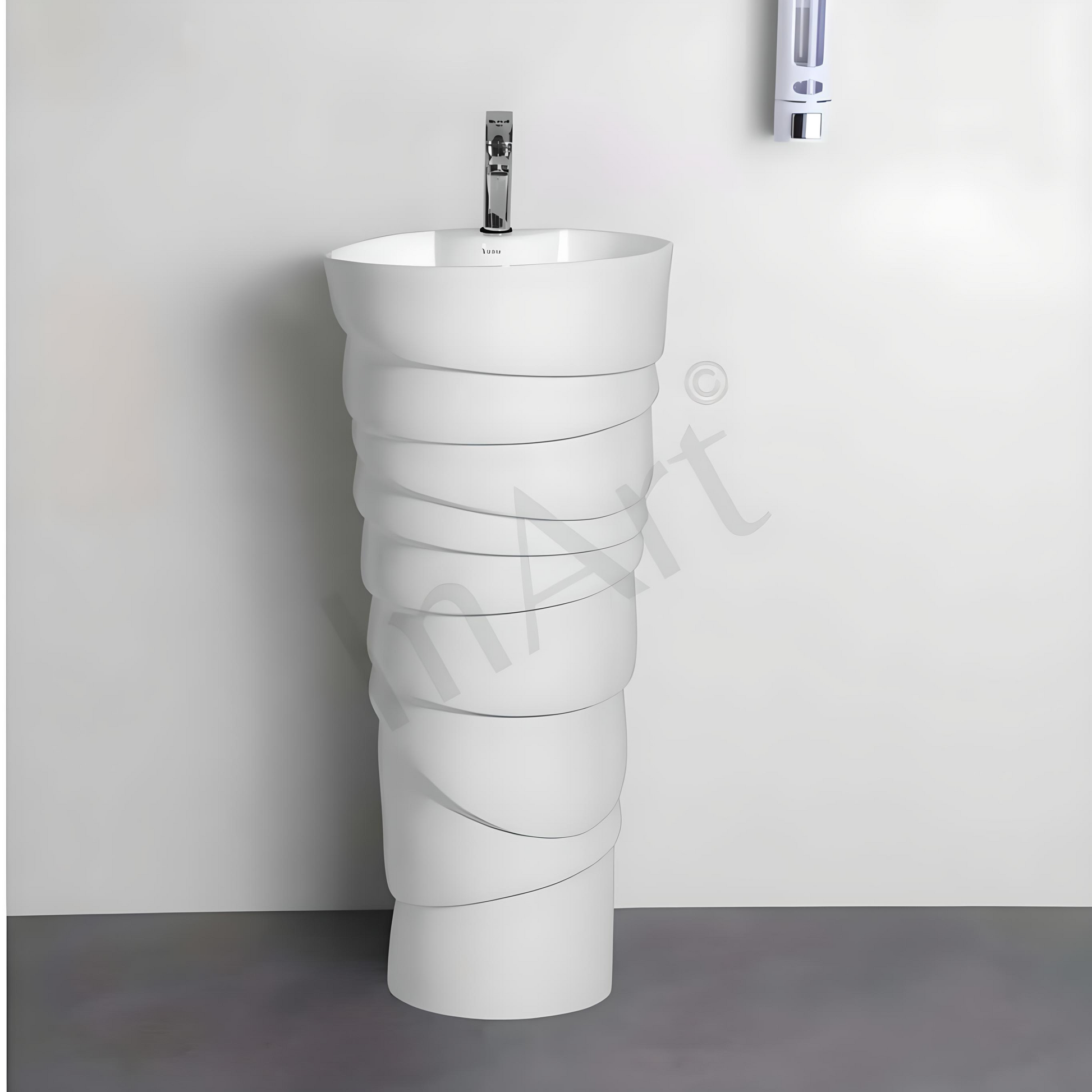 InArt One Piece Ceramic Pedestal Round Wash Basin | Modern Freestandin