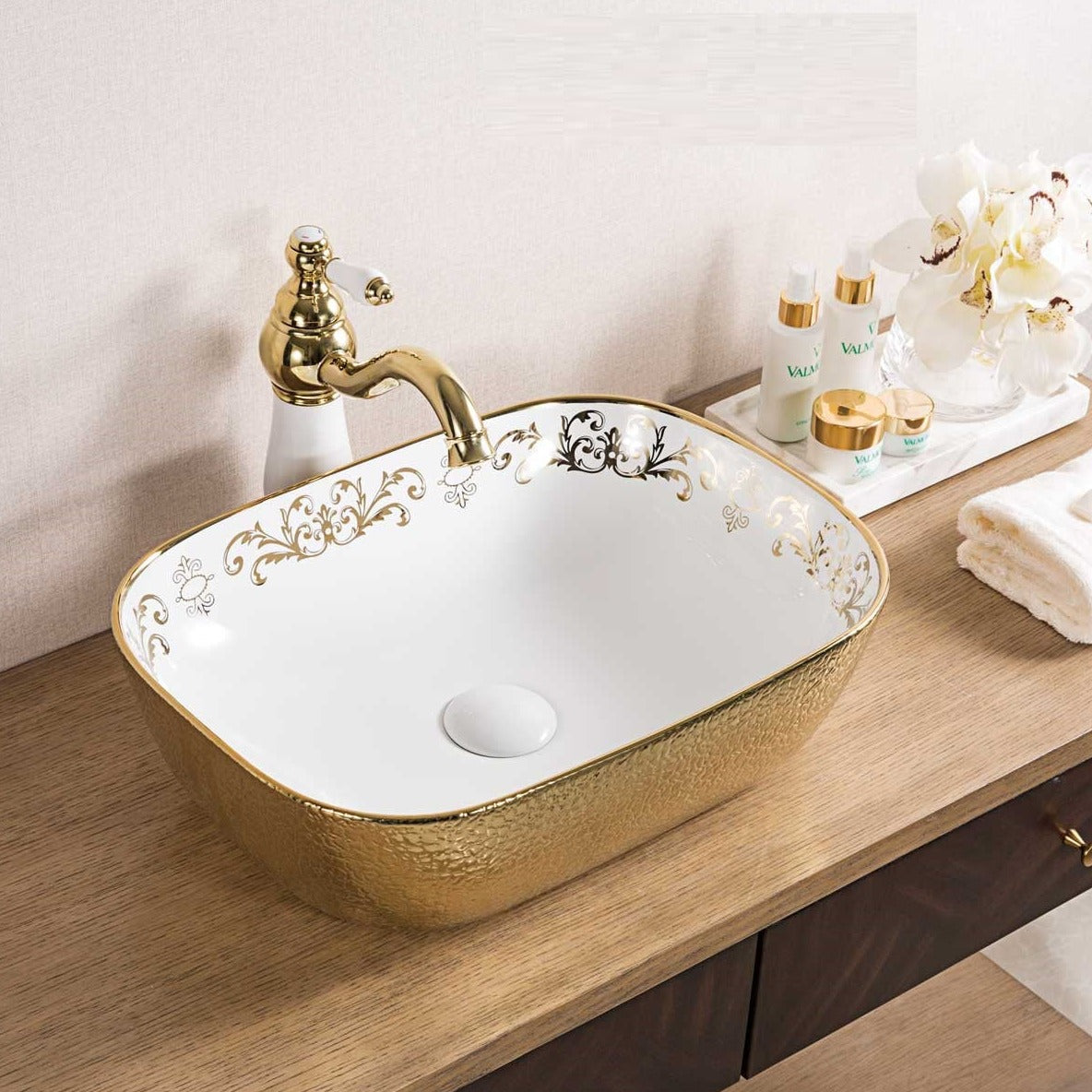InArt Ceramic Counter or Table Top Wash Basin Gold 45x32 CM DW140 ...
