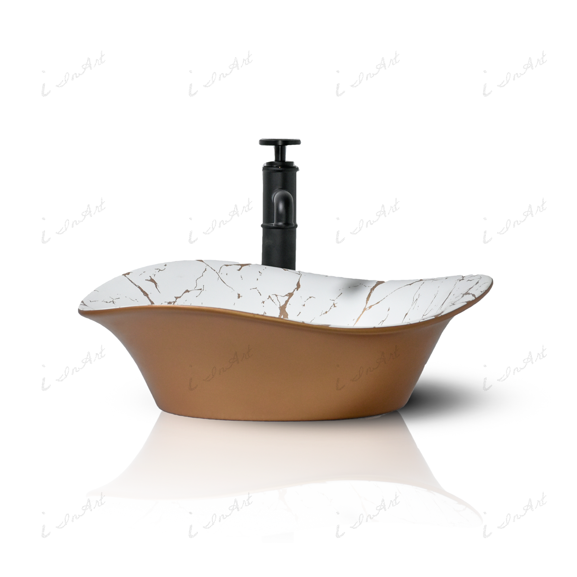 InArt Ceramic Counter or Table Top Wash Basin 48x34 CM Gold Matt DW065 ...
