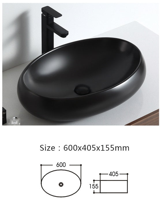 InArt Modern Table Top Wash Basin 60 x 40 CM Black Color Matt Finish D ...