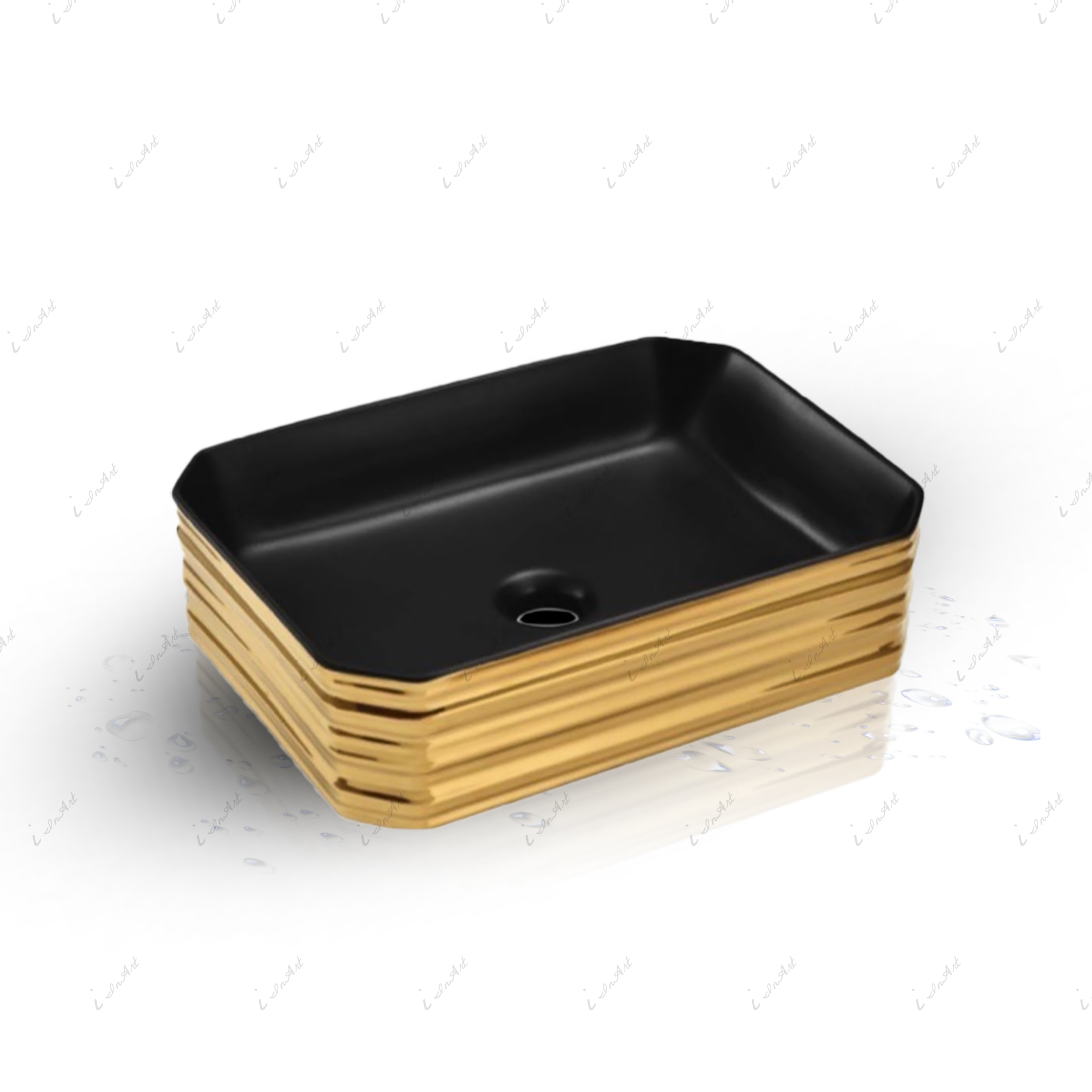 InArt Counter Top Designer Wash Basin Model 46 x 34 CM Matt Black Gold ...