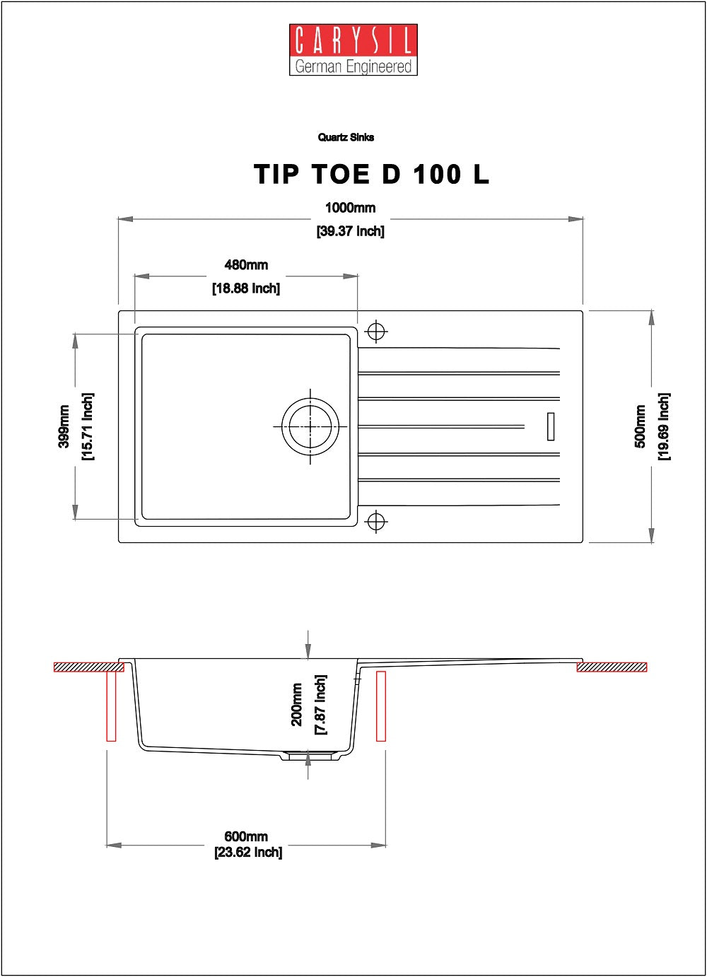 Carysil Granite Quartz Kitchen Sink - Single Bowl With Drainboard Tip ...